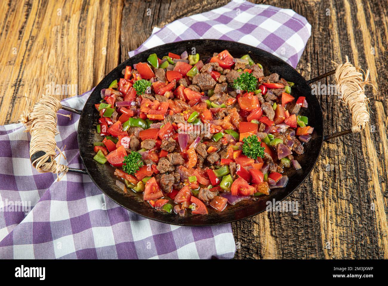 Turkish Food Et Kavurma. Meat Saute Turkish Et sote on black ground ...