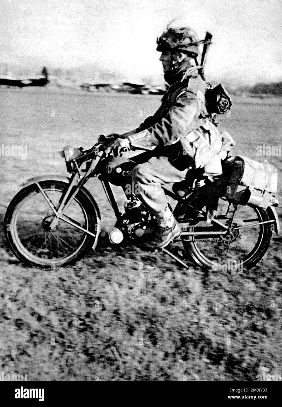 A soldier, of the Motorcycle Section of the British First Airborne ...