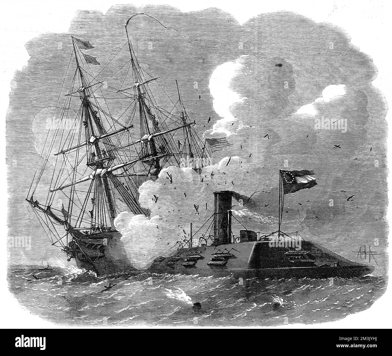 The confederate iron-plated steamer 'Merrimac', running into the ...