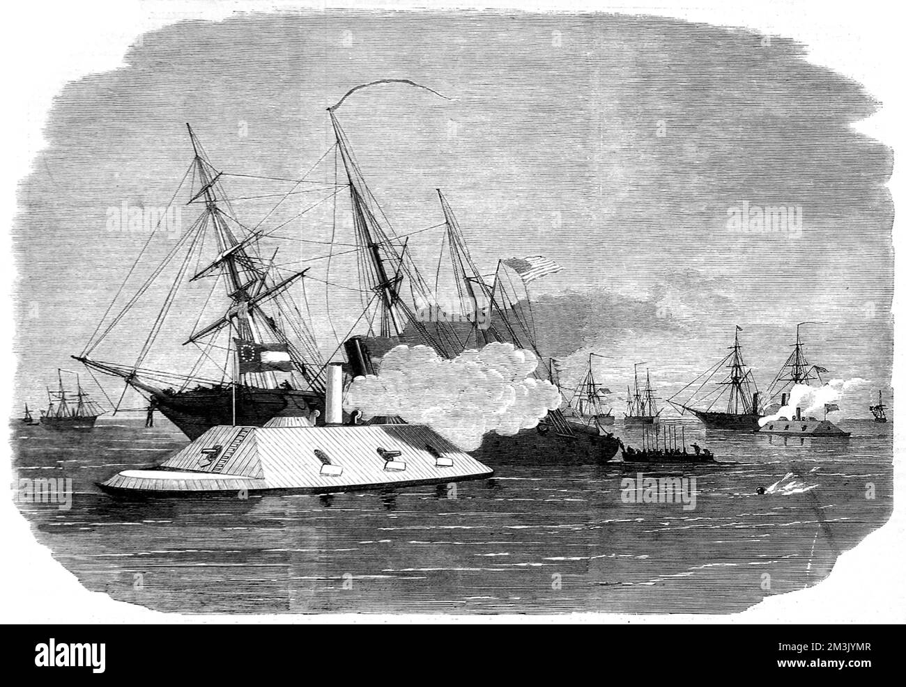 The Civil War in America. Attack on the blockading Squadron Stock Photo ...