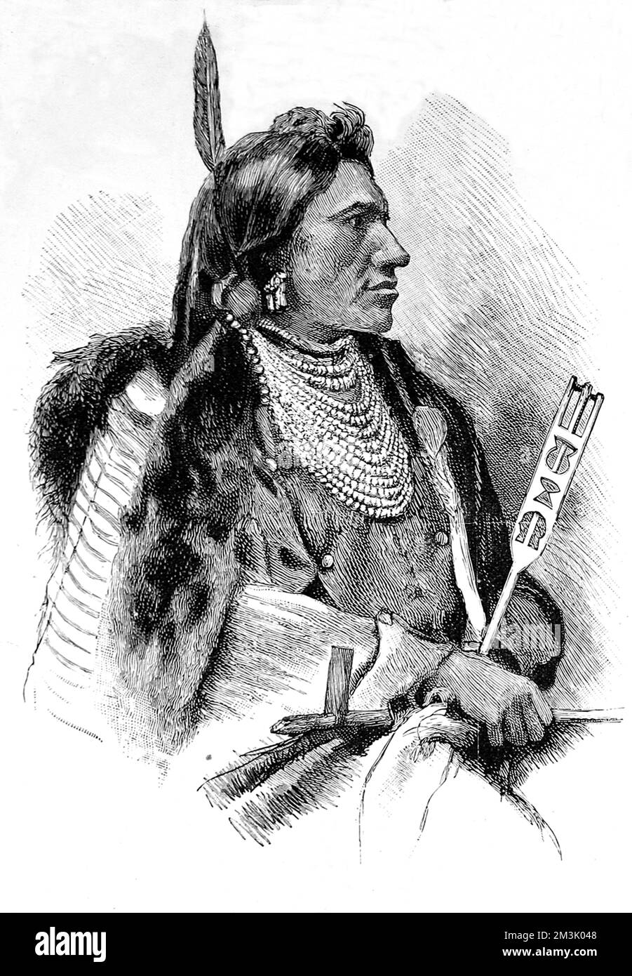 Sioux Chief wearing beads and carrying a pipe. Date: 1890 Stock Photo ...