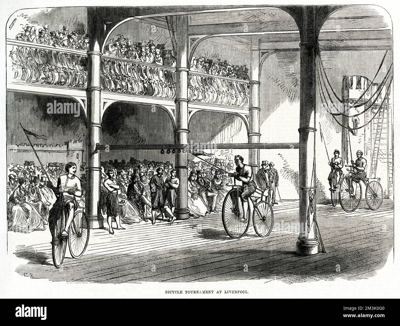 Bicycle Tournament, Myrtle-Street Gymnasium, Liverpool 1869 Stock Photo ...