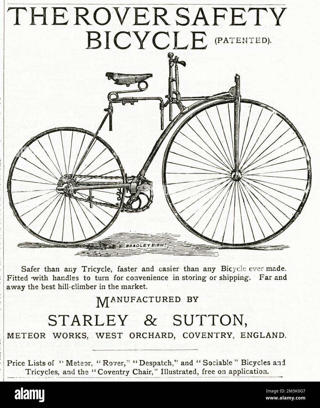 Advert for the Rover Safety Bicycle 1885 Stock Photo - Alamy