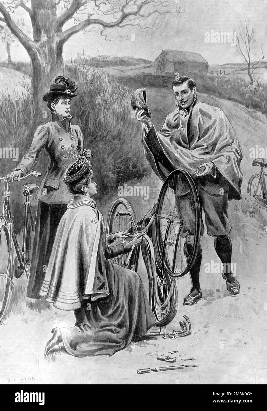Three Victorian Cyclists Mending a Puncture 1901 Stock Photo - Alamy