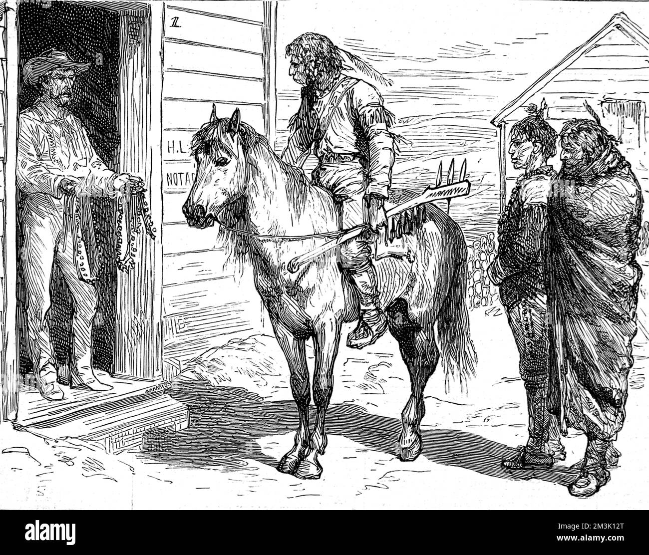 Native American Indian trading a pony, West America 1880 Stock Photo ...
