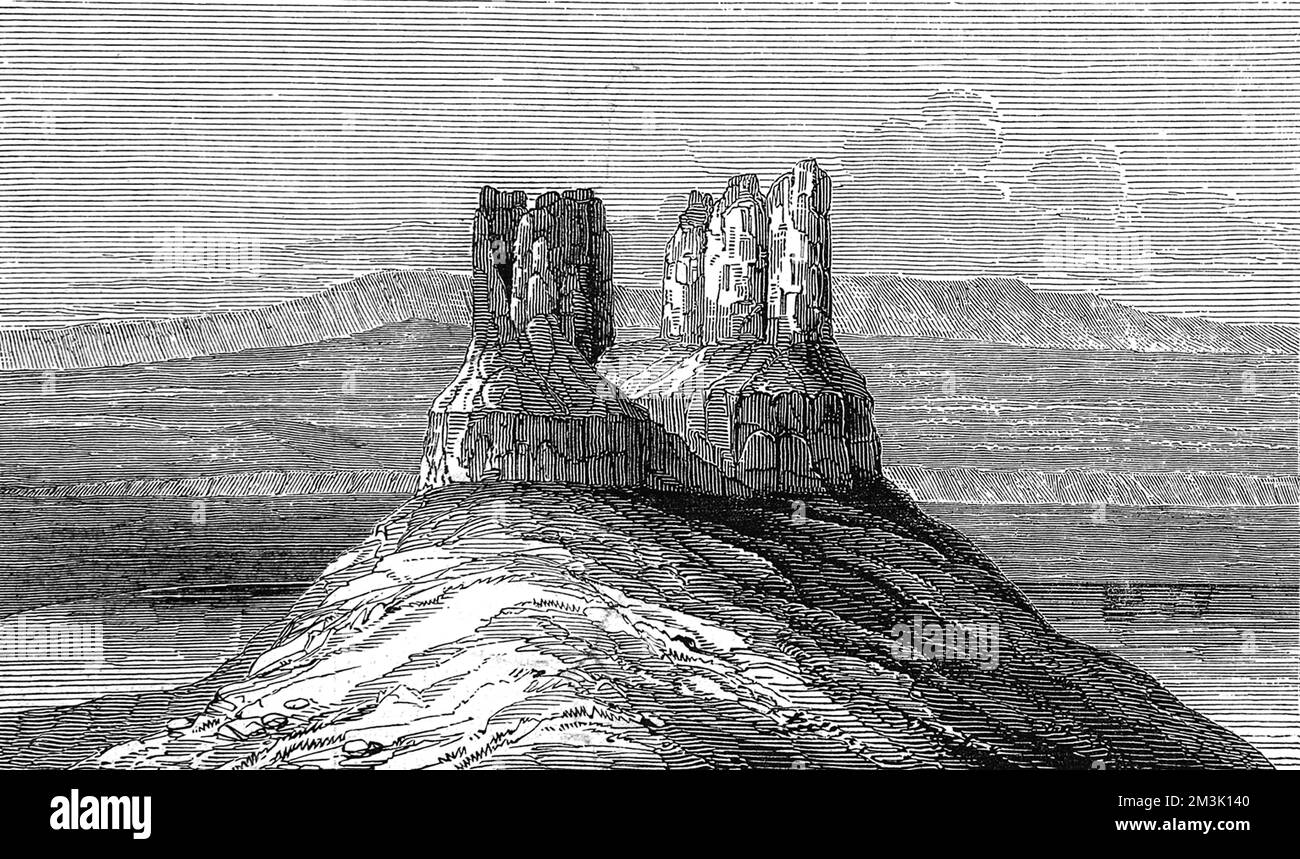 Columns of basalt next to the Columbia River in Oregon. Date: 1846 ...