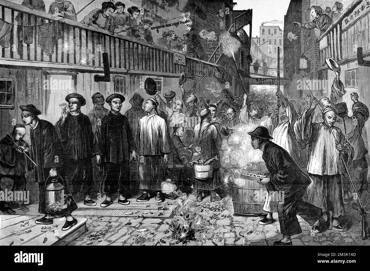 Crowded street scene in Chinatown in San Francisco with Chinese people ...