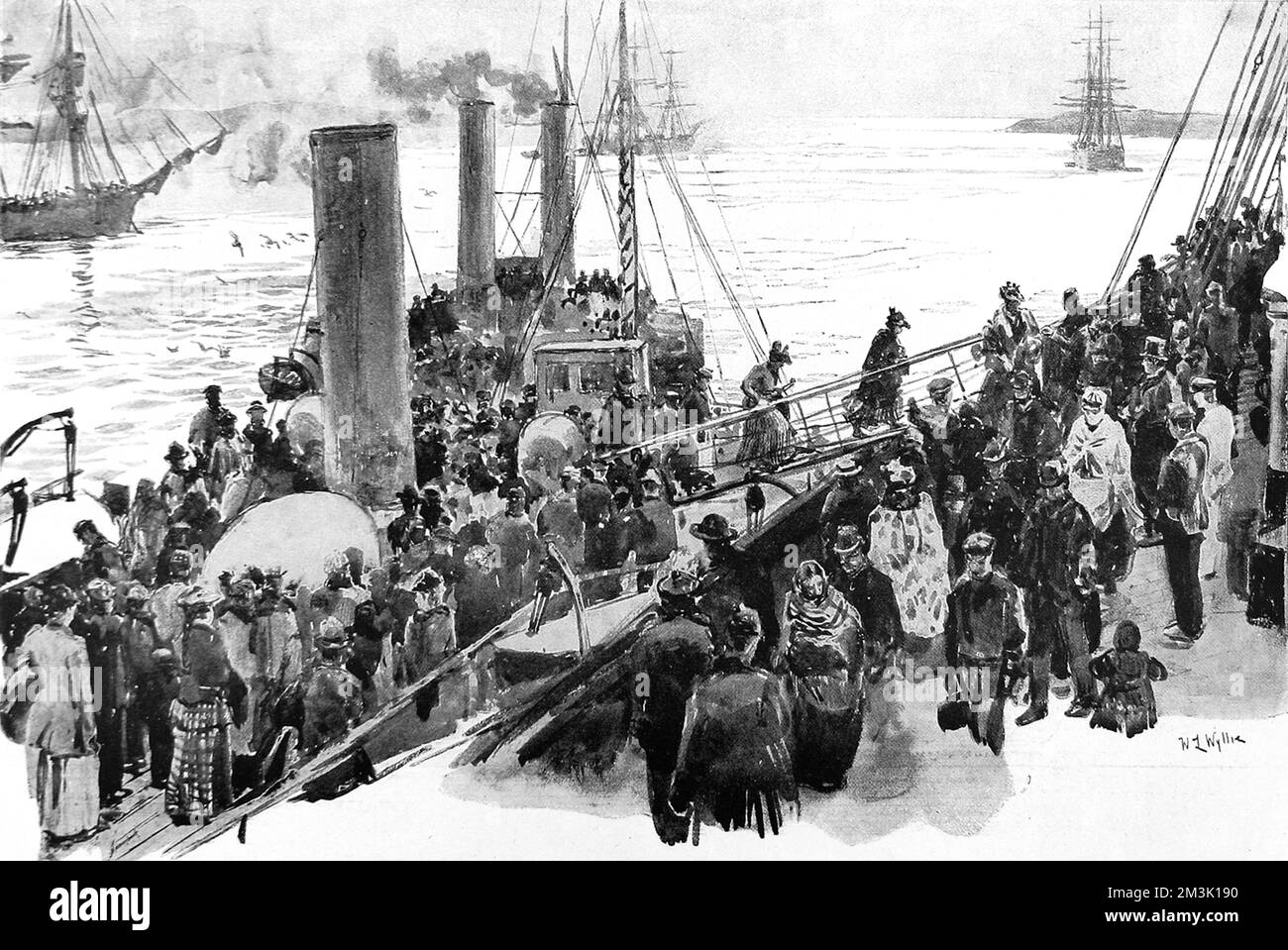 Passengers boarding an Emigrant Ship at Queenstown, Ireland Stock Photo ...