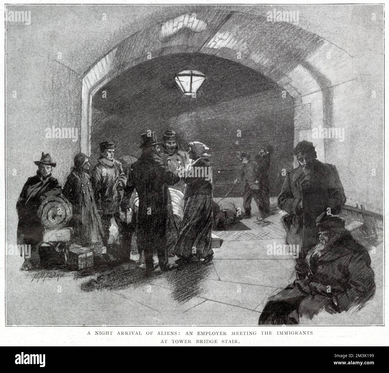 Immigrants arriving at Tower Bridge Stairs, London 1904 Stock Photo - Alamy