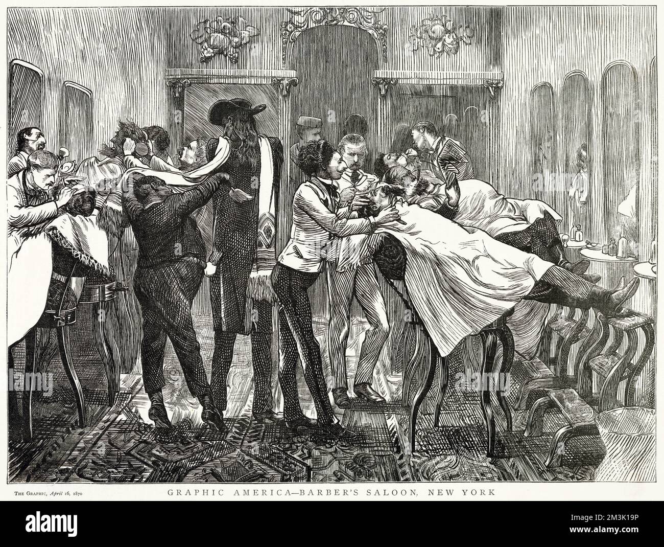 Barber's Saloon, New York 1870 Stock Photo - Alamy