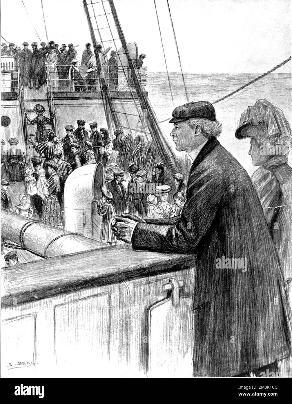 Sir Wilfred Laurier looking at emigrants on the 'Empress of Stock Photo ...