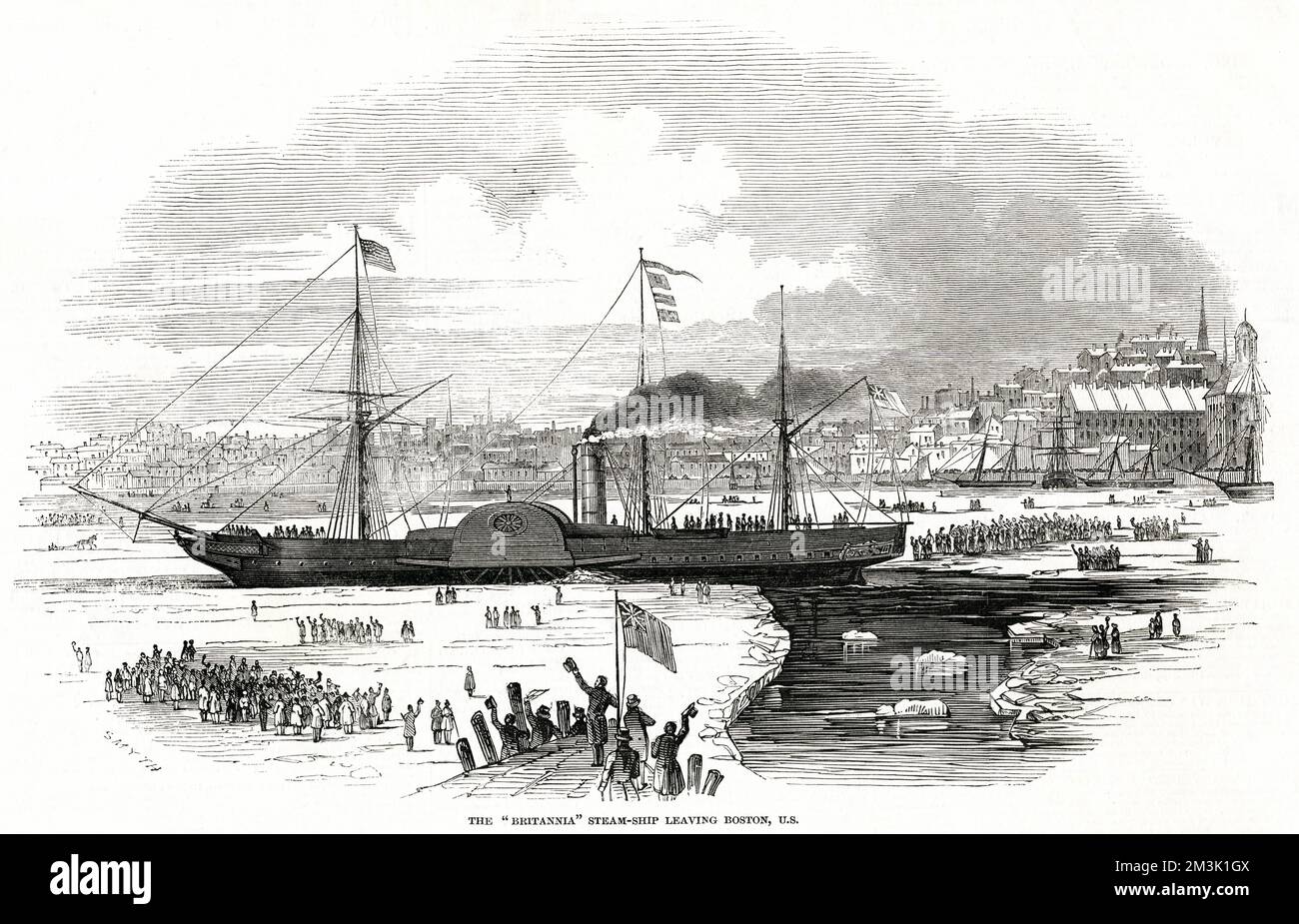The Steamship 'Britannia' leaving Boston Harbour, USA 1847 Stock Photo ...