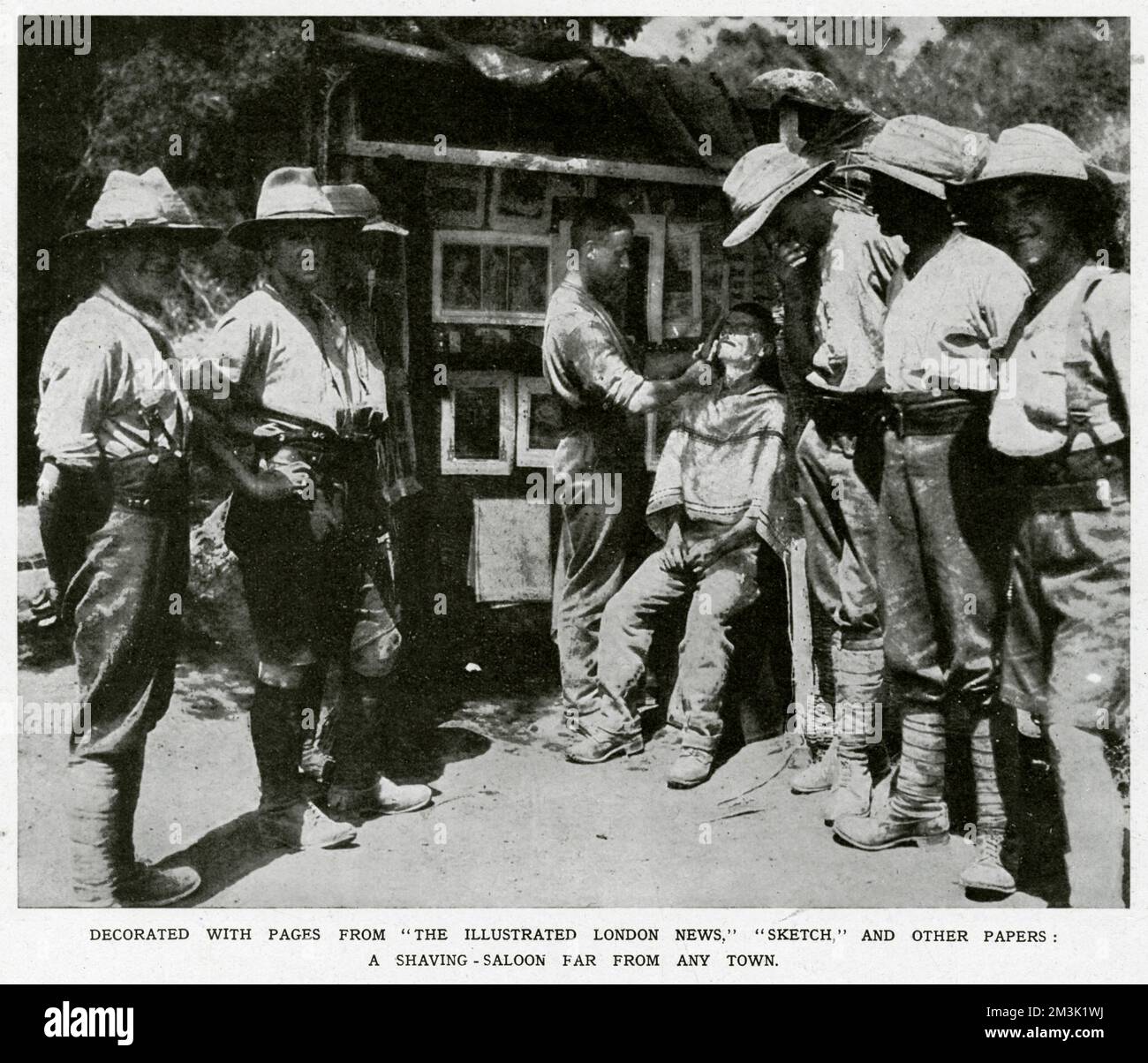 British soldiers beside a 'shaving saloon,' in their fortified position ...