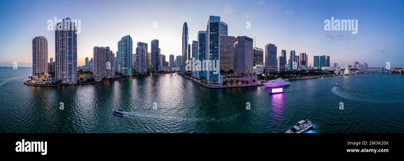Aerial purple panorama Miami River downtown cityscape Stock Photo - Alamy