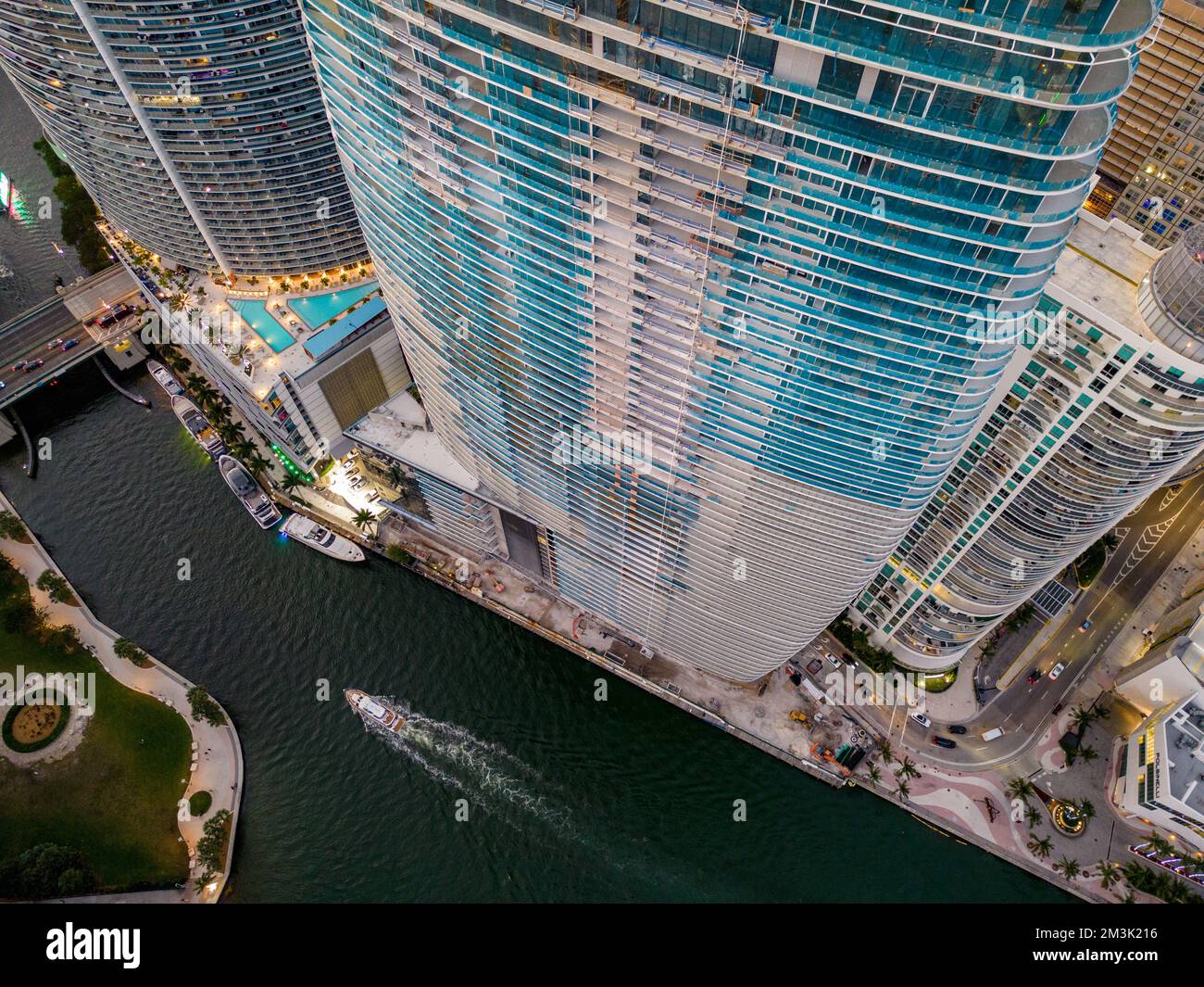 Miami, FL, USA - December 14, 2022: Aerial drone photo Aston Martin ...