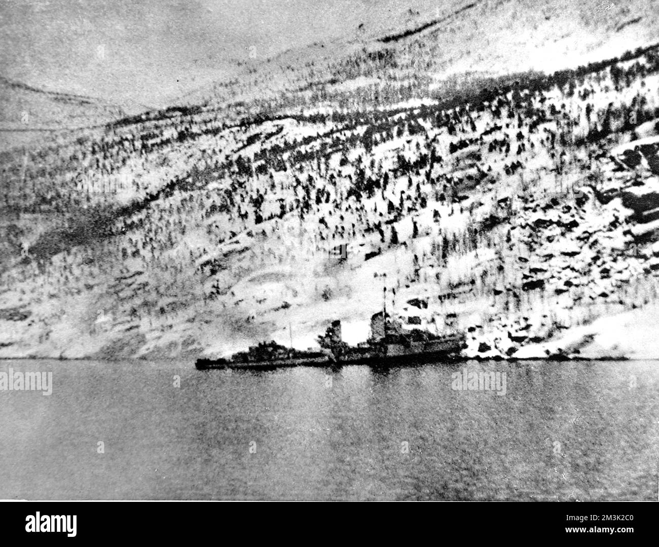 German Destroyer Aground at Narvik; Second World War, 1940 Stock Photo ...