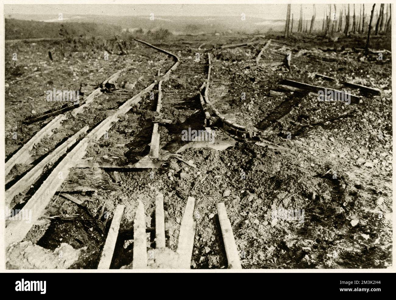German railway destroyed by British high explosive artillery shells ...