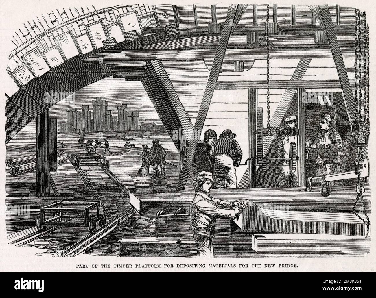 Construction of Westminster Bridge, London 1855 Stock Photo - Alamy
