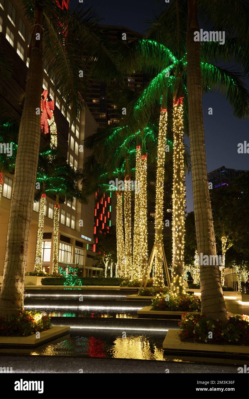 Brickell, FL, USA - December 14, 2022: Night photo of holiday lights at ...