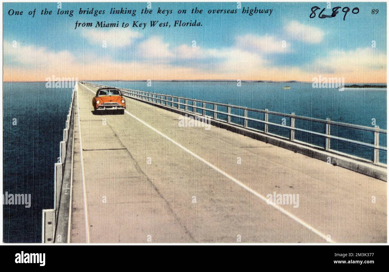 One of the long bridges linking the keys on the overseas highway from ...