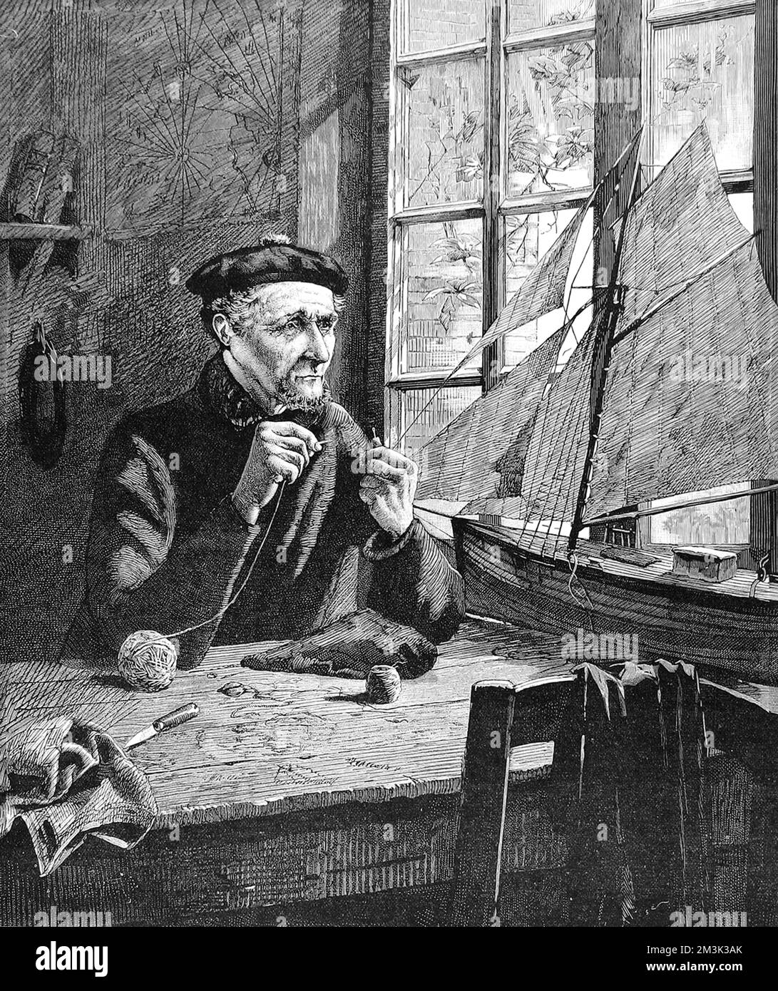 Old Sailor making a Model Boat 1883 Stock Photo - Alamy