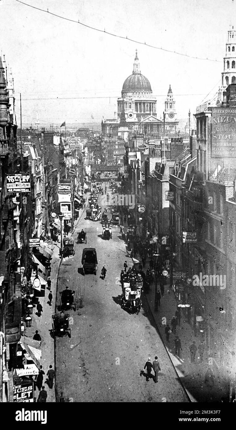 Photograph showing the view east along Fleet Street, London, looking ...