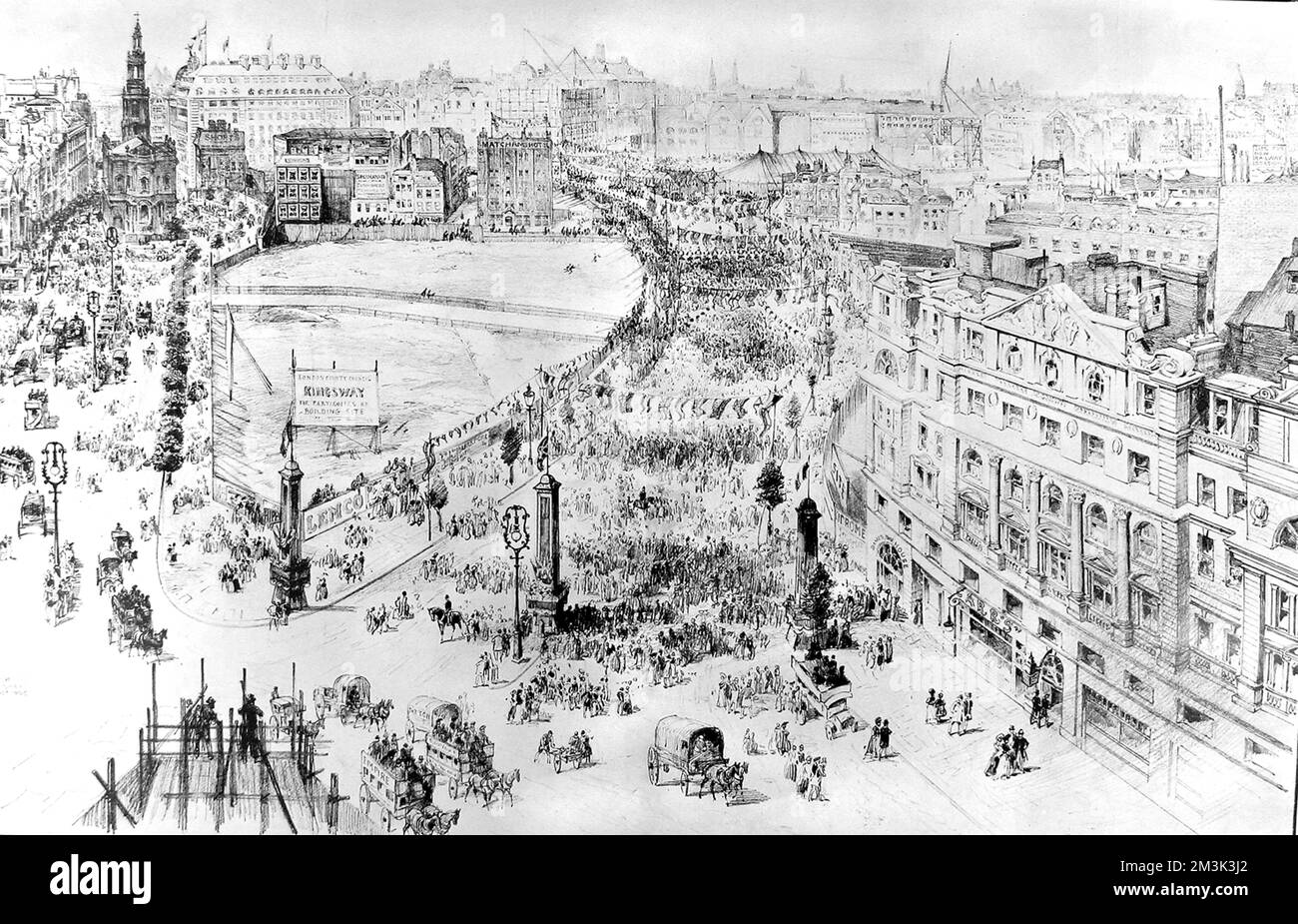 Aerial view showing the official opening of the Kingsway and Aldwych ...