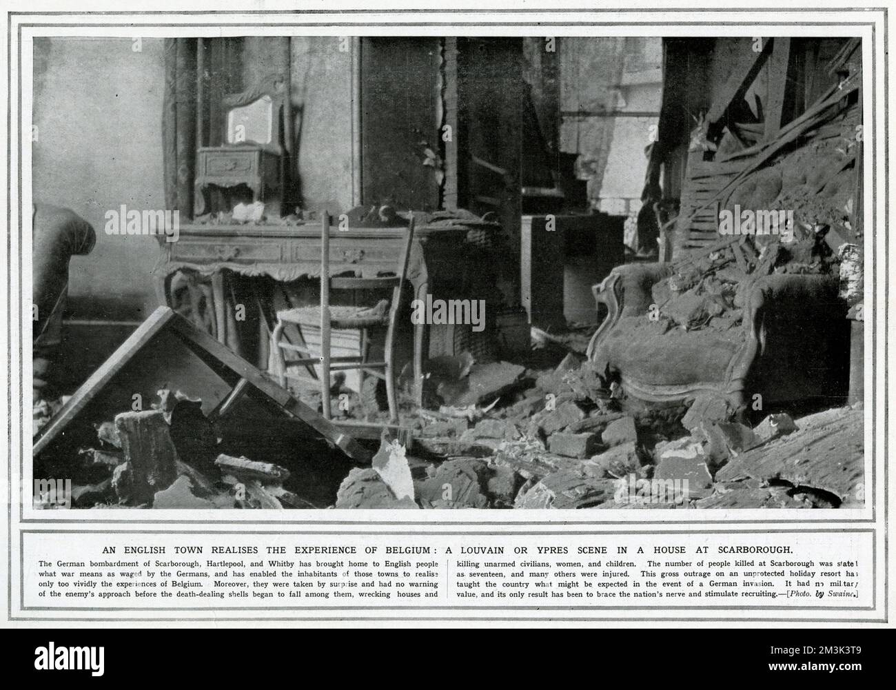 Interior of a room at Scarborough wrecked by German shell Stock Photo ...