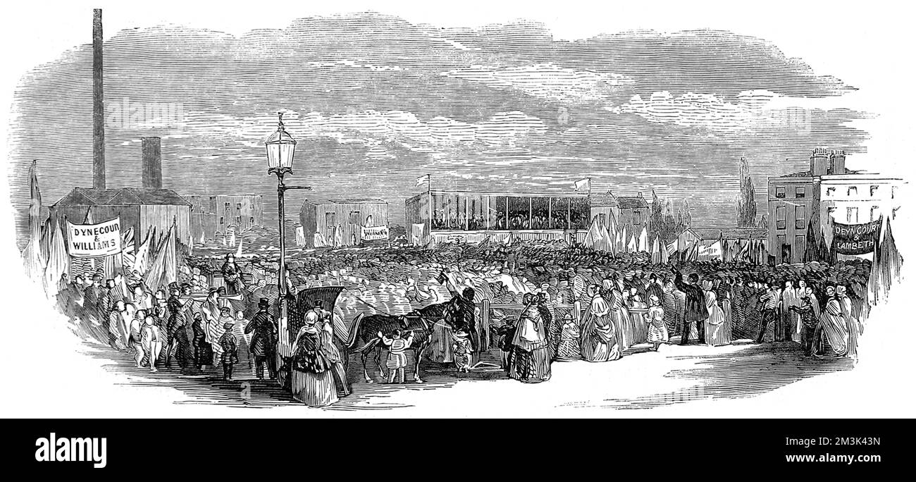 The Hustings on Kennington Common, London 1852 Stock Photo - Alamy