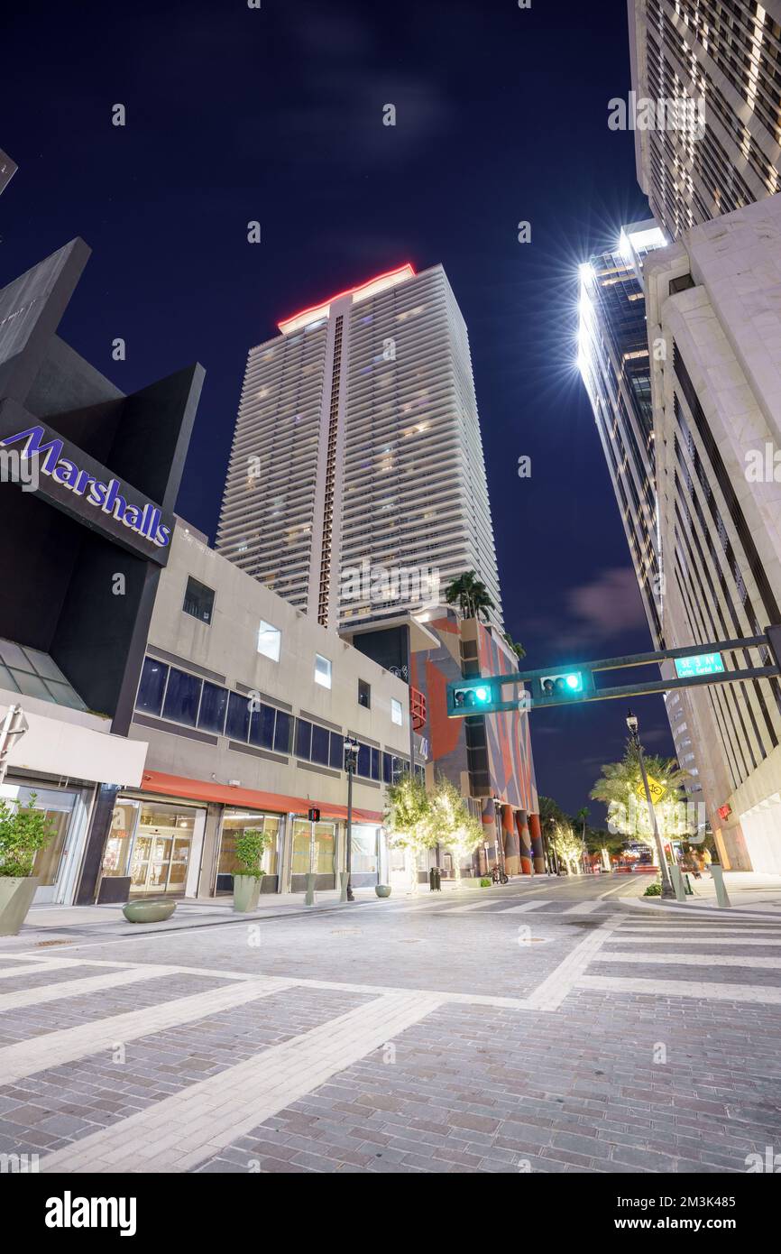 Miami, FL, USA - December 14, 2022: Night photo of the new modernized ...