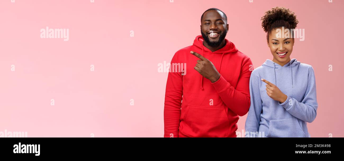 Charming carefree smiling african american two man woman grinning white ...