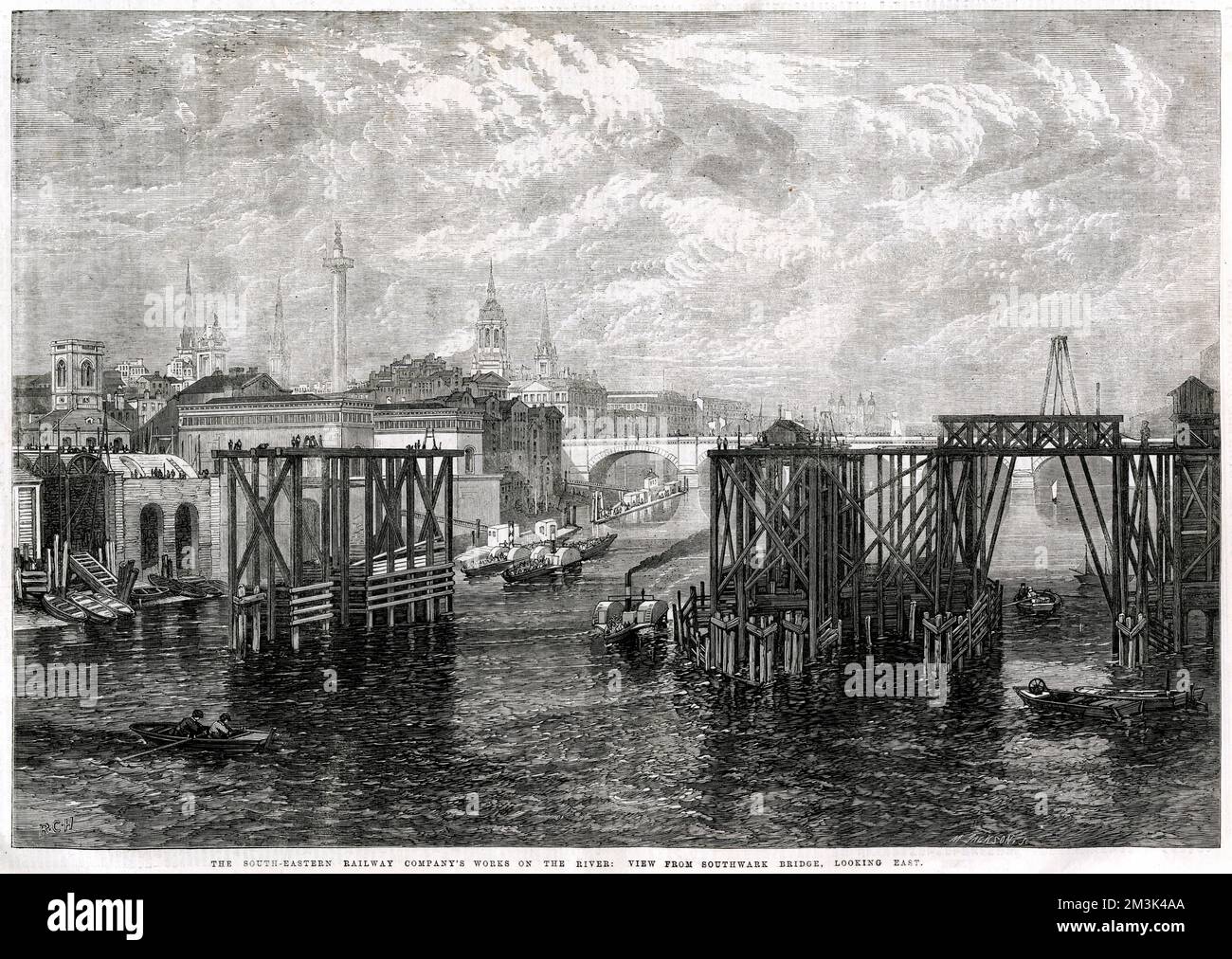 Construction of a new railway bridge, London 1864 Stock Photo - Alamy
