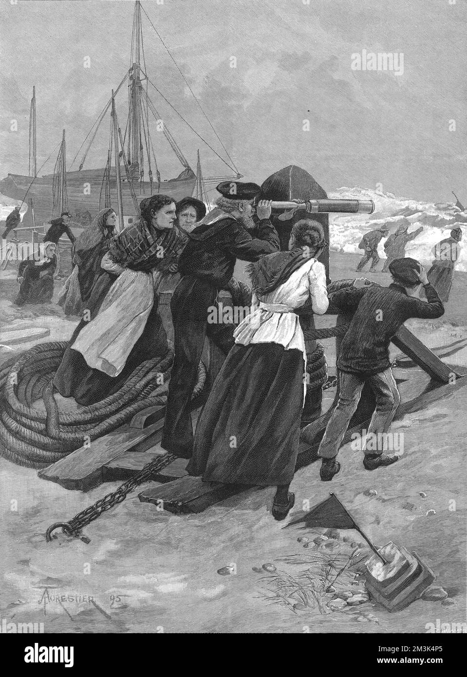 Fisher folk awaiting a boat 1895 Stock Photo - Alamy