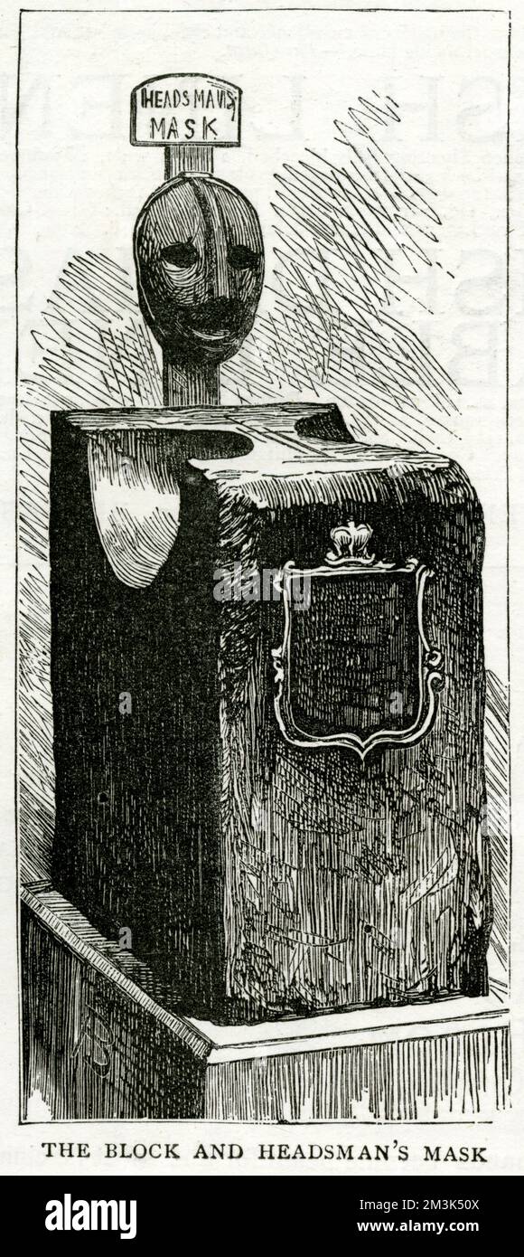 The Block and Headman's Mask, Tower of London 1885 Stock Photo - Alamy