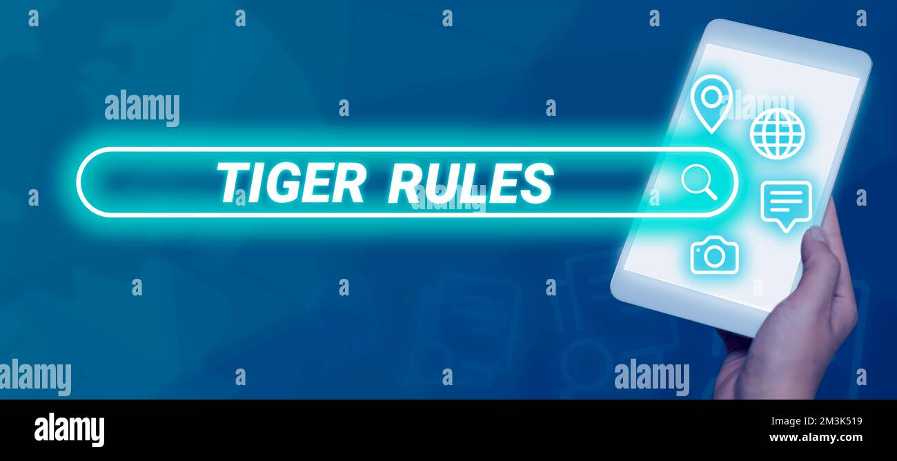 Conceptual caption Tiger Rules, Business approach Willpower and ...
