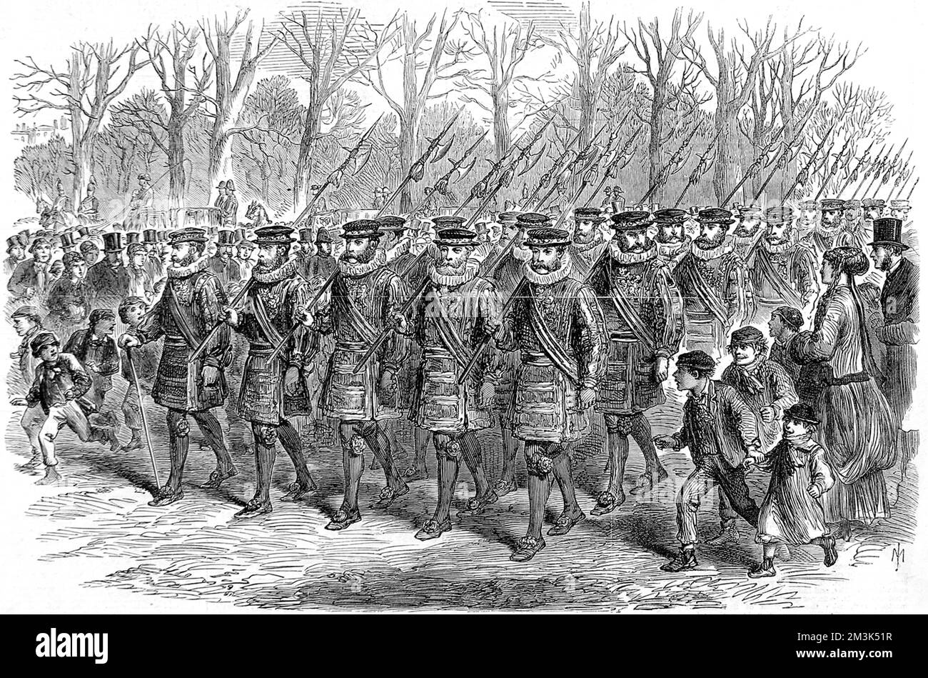 Yeomen of the Guard marching through London 1869 Stock Photo - Alamy