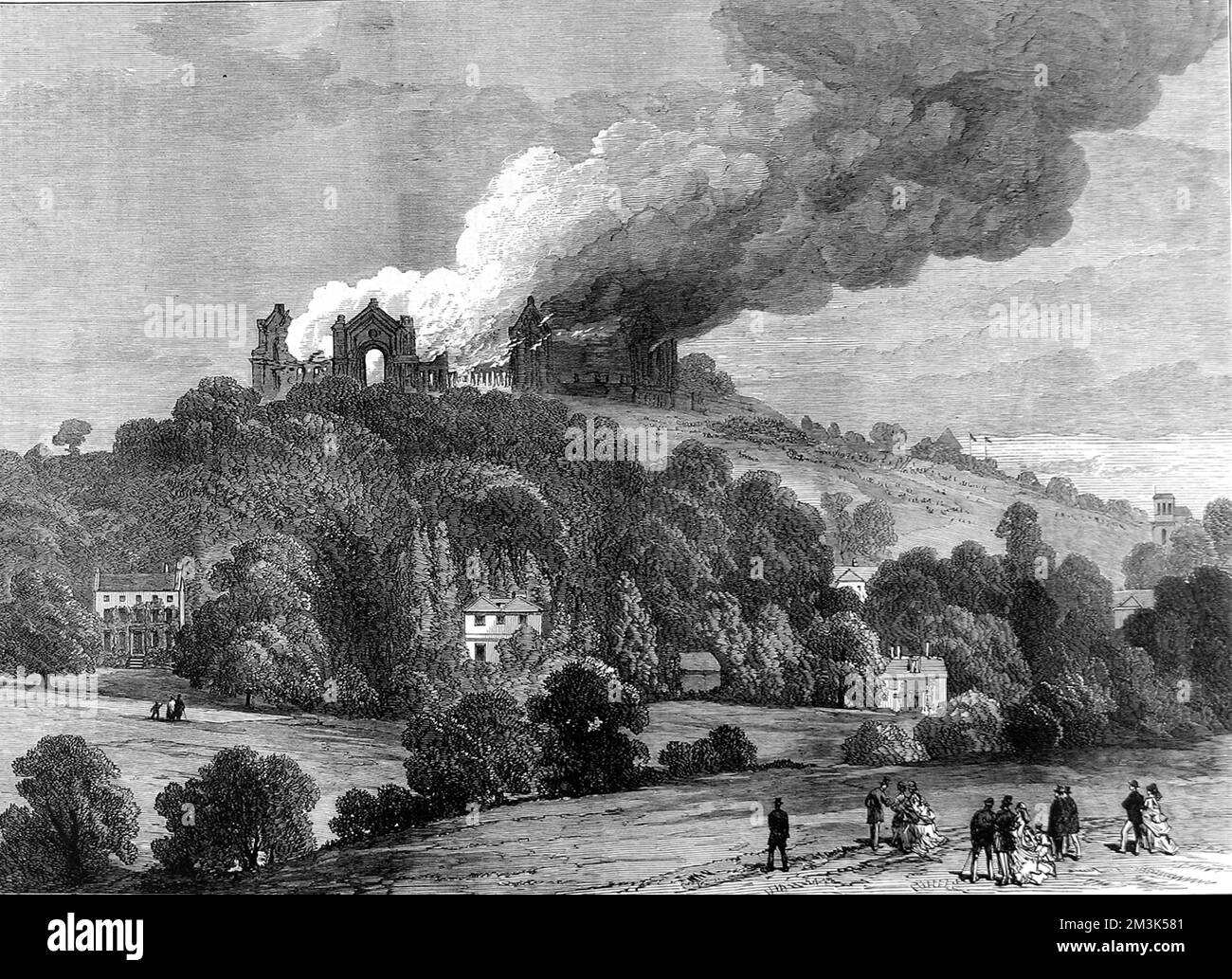 A distant view of the destruction, by fire, of the Alexandra Palace ...