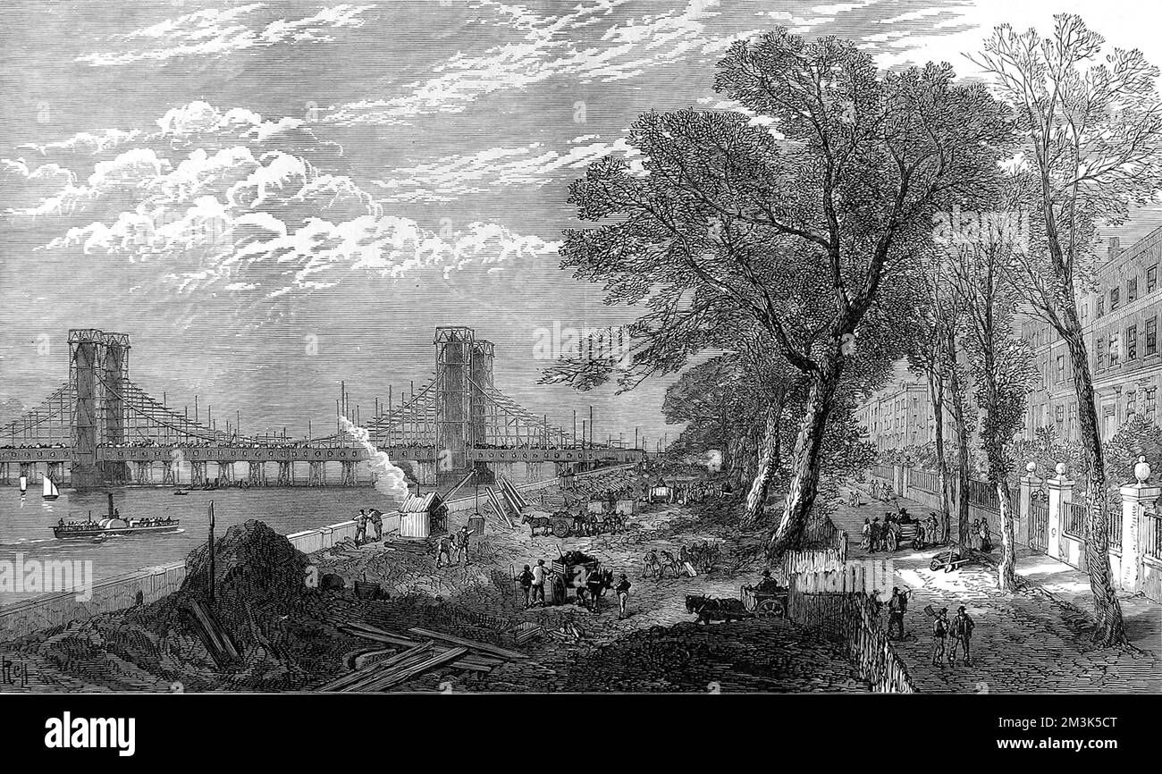 Construction of the Thames Embankment at Chelsea, London. 1873 Stock ...