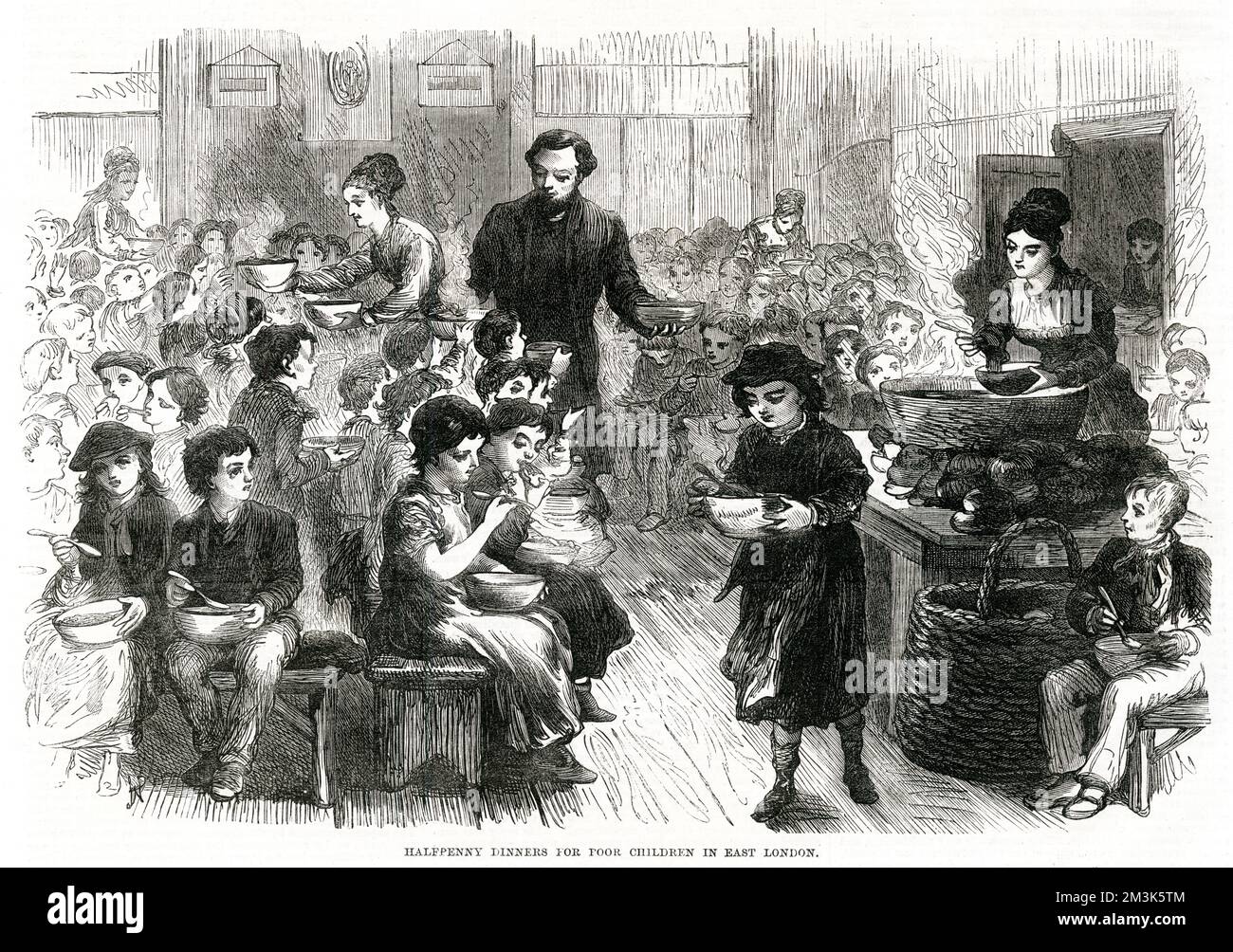 Half penny dinners for poor children, East London 1870 Stock Photo - Alamy