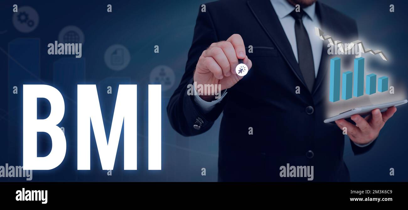 Hand writing sign Bmi. Word Written on Method of estimating body fat ...