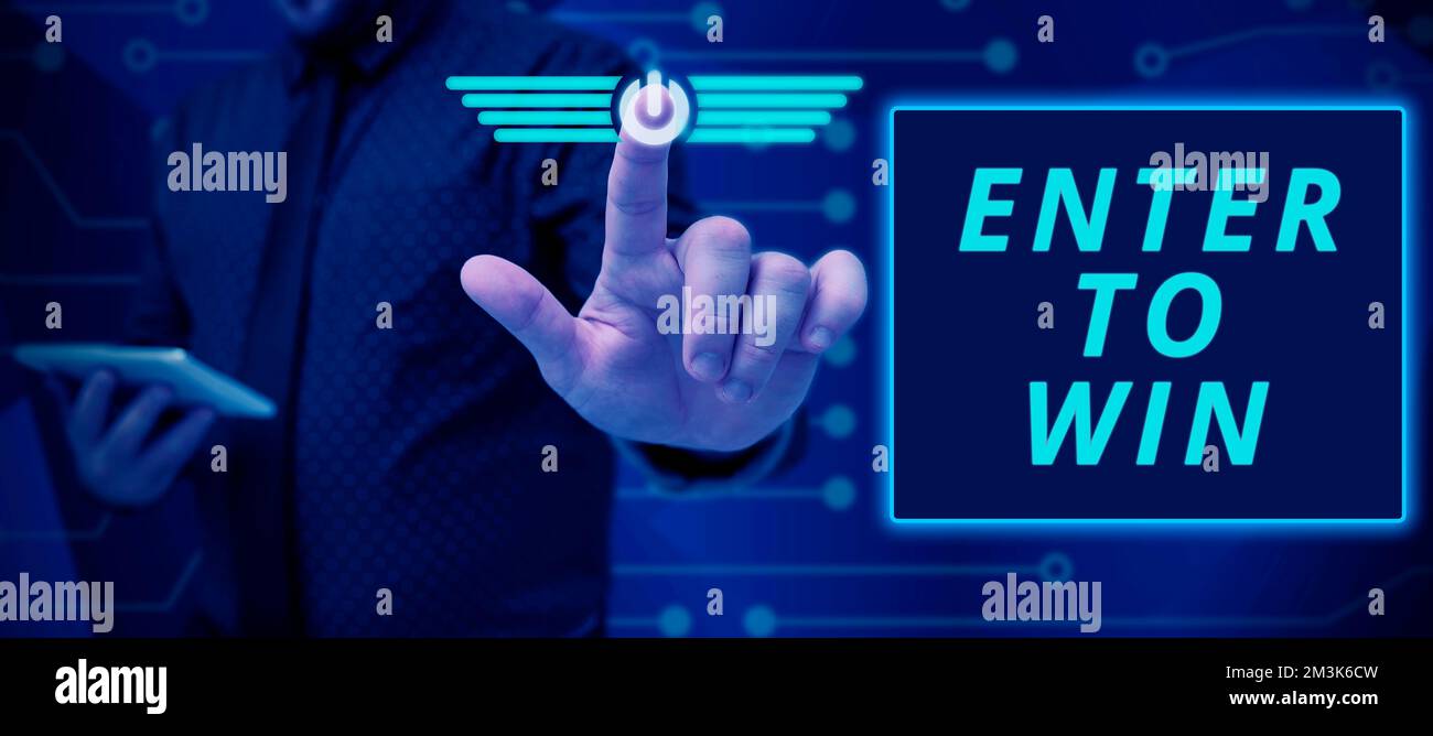 Hand writing sign Enter To Win. Business idea exchanging something ...