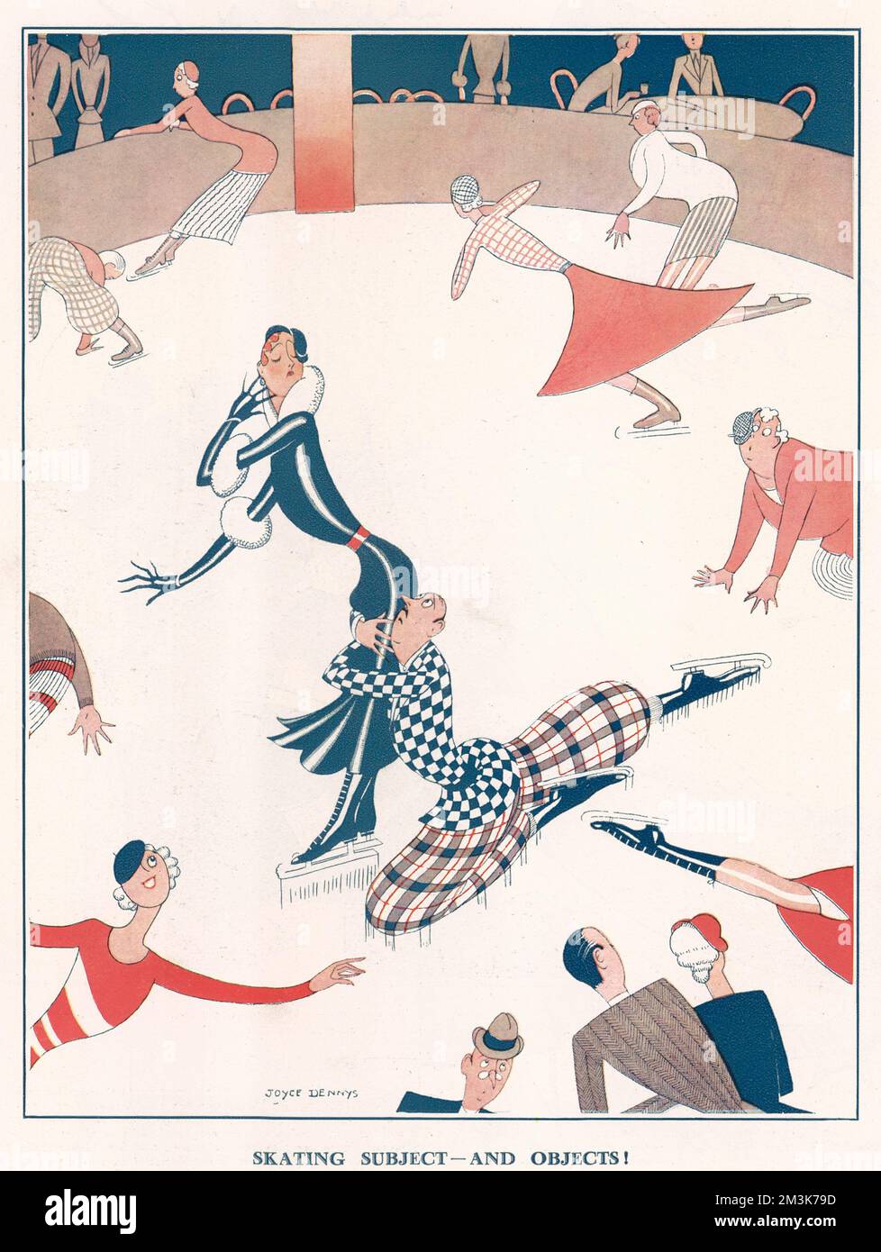 A illustration of a demure lady skating whilst a dragging a worried ...