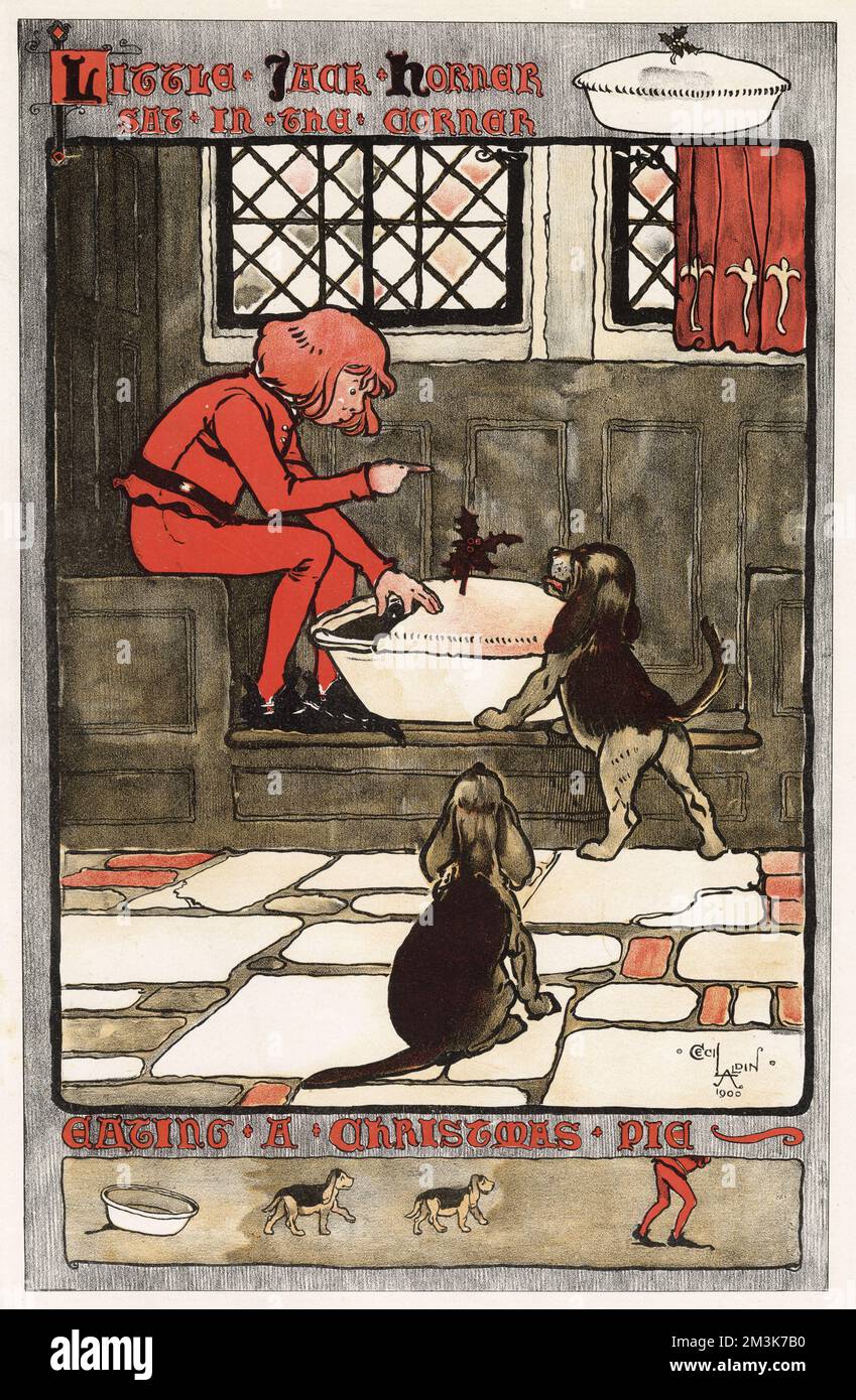 A colour illustration of Little Jack Corner eating his Christmas pie ...