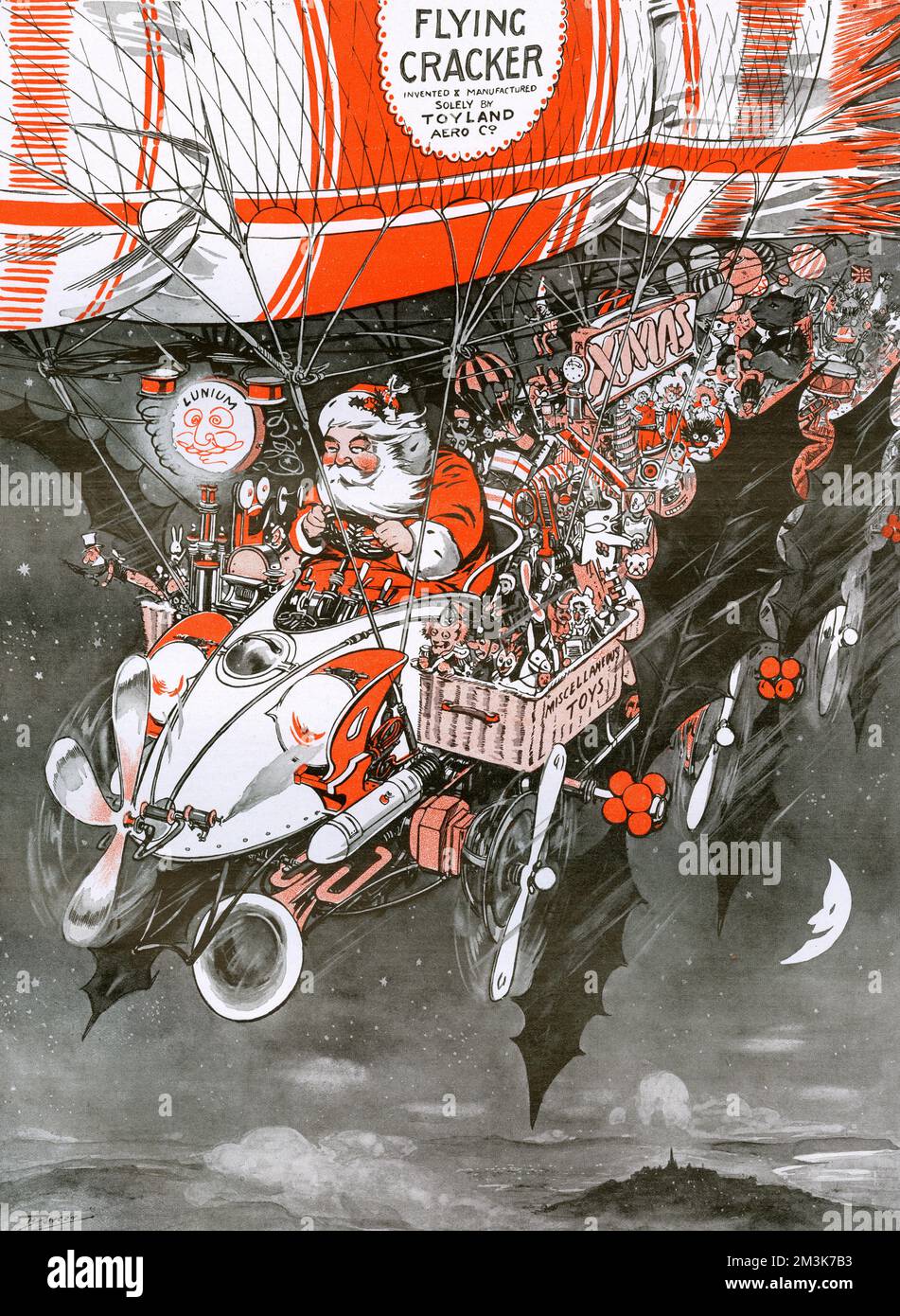 Santa Claus Flying Round The Earth In His New Aerial Car Stock Photo ...