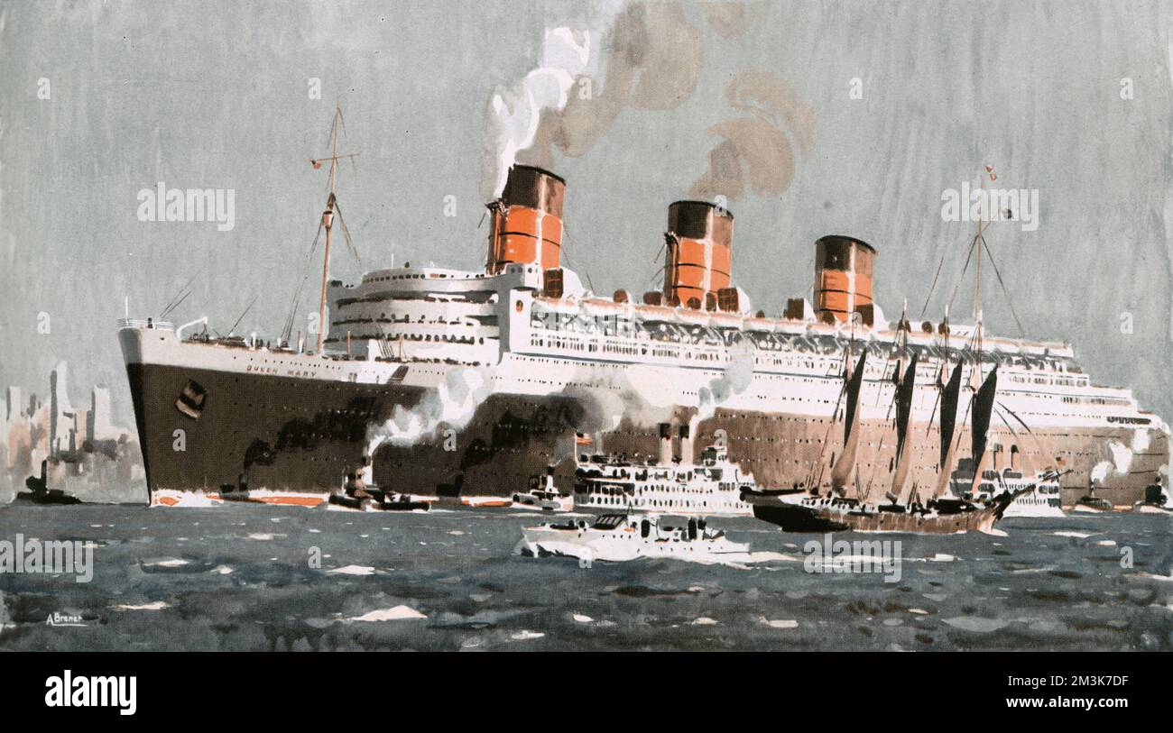An illustration of the Queen Mary ocean liner 1936 Stock Photo - Alamy