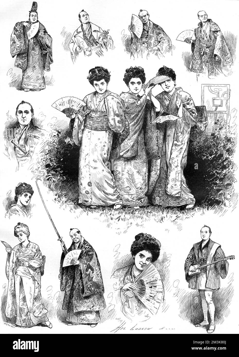 Sketches from 'The Mikado' at the Savoy Theatre Stock Photo - Alamy