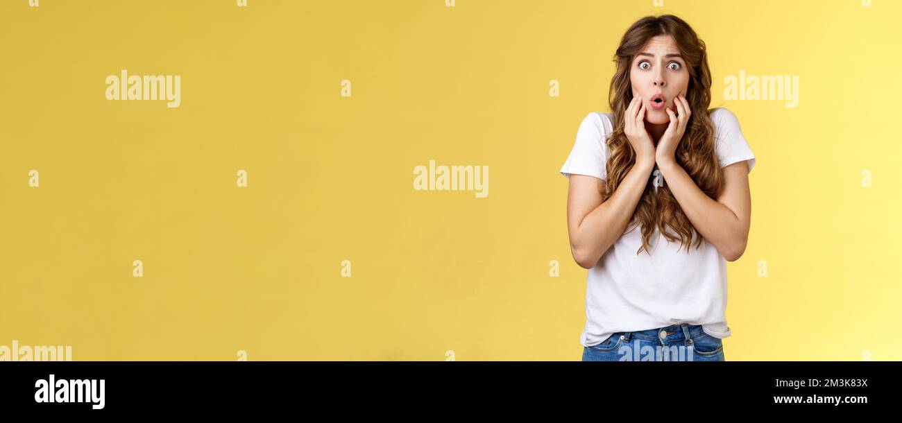 Pity upset worried cute curly-haired girl frowning feel sorry for ...