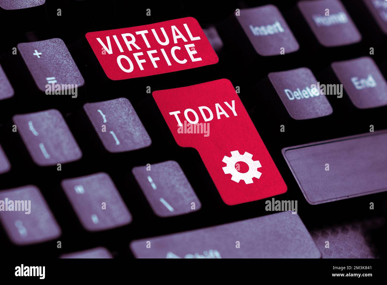Conceptual caption Virtual Office. Business idea Mobile work ...