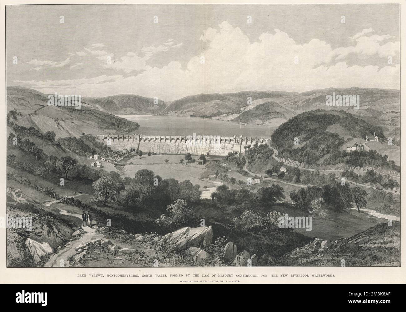 Lake Vyrnwy, Montgomeryshire, North Wales, formed by the dam of masonry ...