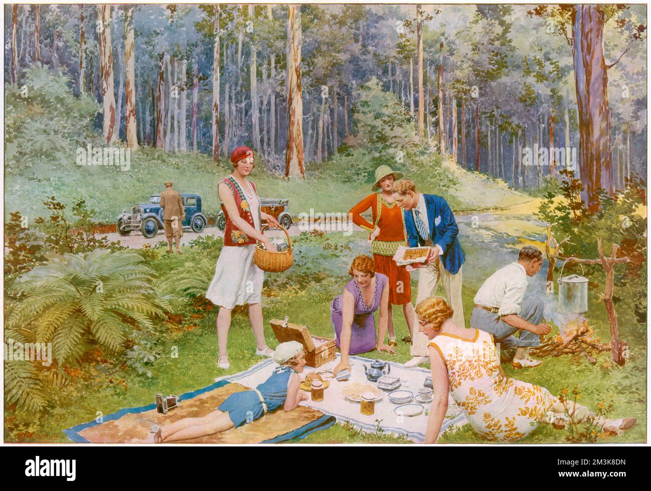 An illustration by F. Matania depicting the popularity of picnicking in ...
